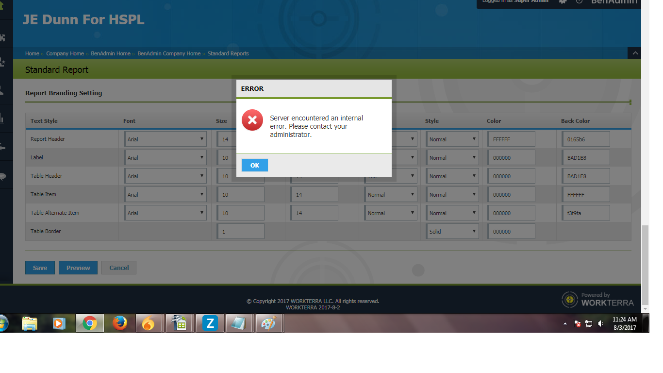 Wt 10409 Lb Standard Report Billing Details Getting Server Error